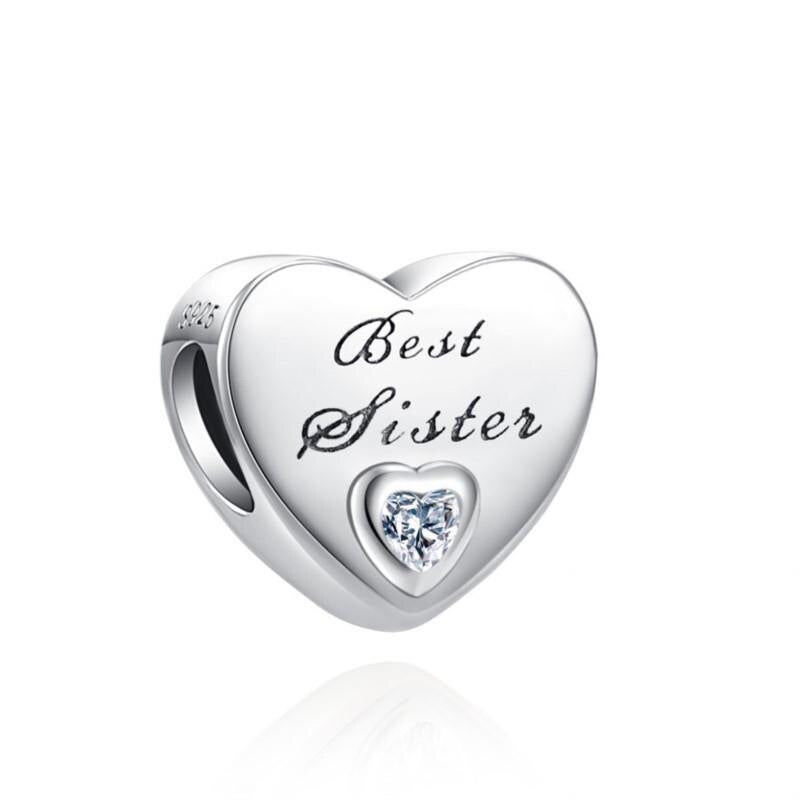 925 silver Best Sister Love Heart Stone Charm – supersterling